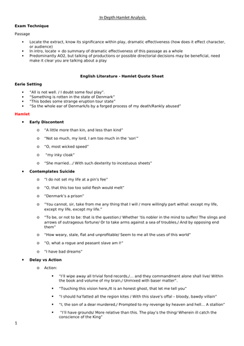 A level English - Hamlet Complete Set of Notes | Teaching Resources