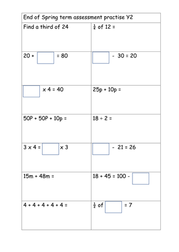 Y1 and Y2 Arithmetic Assessments White Rose Style Questions | Teaching ...