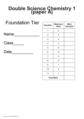 NEW WJEC (2015) CHEMISTRY Unit 2 (Y10) past paper questions | Teaching ...