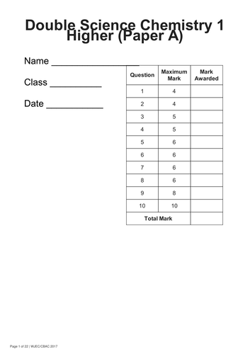 NEW WJEC (2015) CHEMISTRY Unit 2 (Y10) past paper questions | Teaching ...