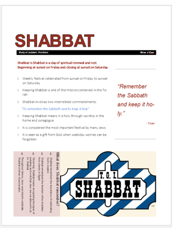 WJEC Eduqas Judaism: Practices: Shabbat Exam Booklet for Revision ...