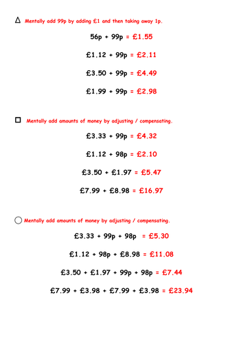 Y3 Y4 Mental Addition and Subtraction with compensation / adjusting ...