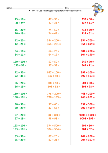 Y3 Y4 Mental Addition and Subtraction with compensation / adjusting ...