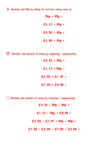 Y3 Y4 Mental Addition and Subtraction with compensation / adjusting ...
