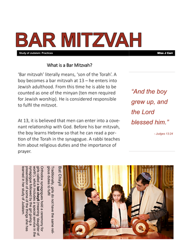 WJEC Eduqas Jewish Practices: Bar Mitzvah Exam Booklet | Teaching Resources
