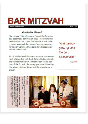 WJEC Eduqas Jewish Practices: Bar Mitzvah Exam Booklet | Teaching Resources