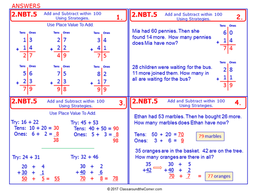 2.NBT.5 Math NO PREP Task Cards— Add & Subtract within 100 Using ...