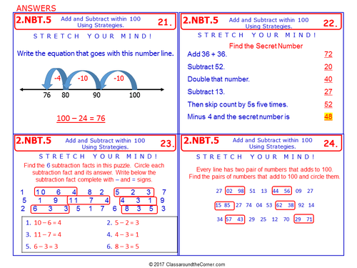 2.NBT.5 Math NO PREP Task Cards— Add & Subtract within 100 Using ...