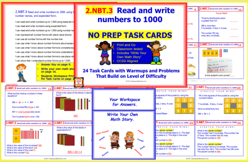 2.NBT.3 Math NO PREP Task Cards— Read and write numbers to 1000 for 2nd ...