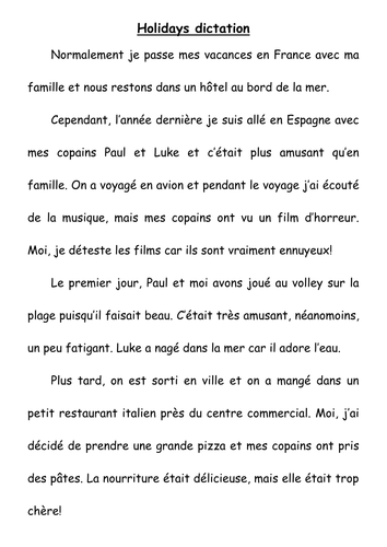 Les Vacances, including tenses | Teaching Resources