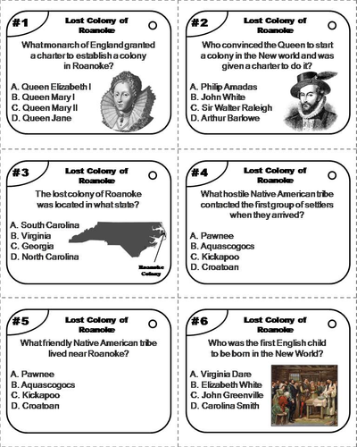 The Lost Colony of Roanoke Task Cards | Teaching Resources