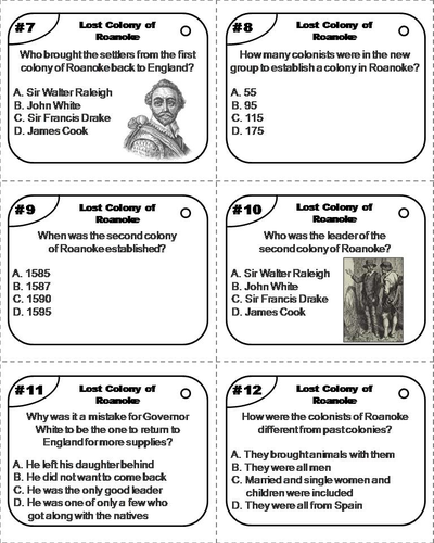 The Lost Colony of Roanoke Task Cards | Teaching Resources