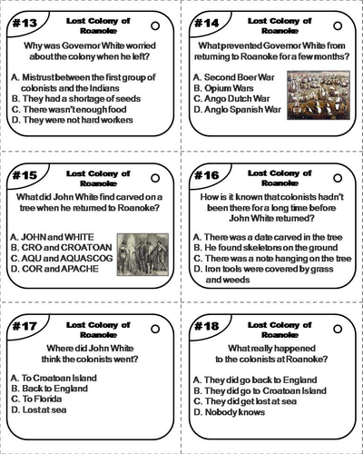 The Lost Colony of Roanoke Task Cards | Teaching Resources