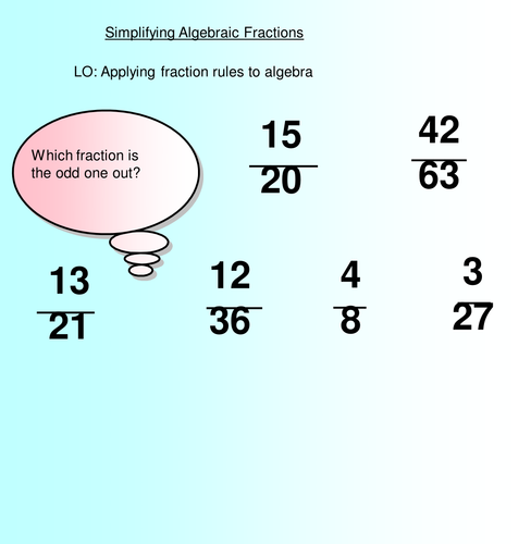 Simplifying Algebraic Fractions | Teaching Resources