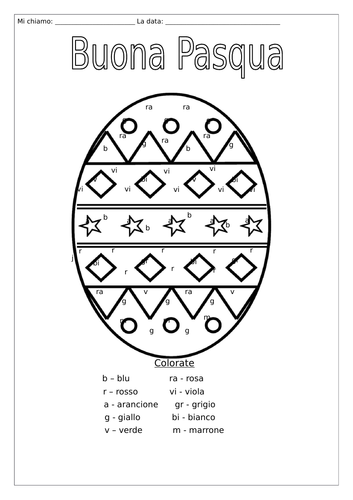 ITALIAN - Easter - Colour by numbers - Worksheets | Teaching Resources