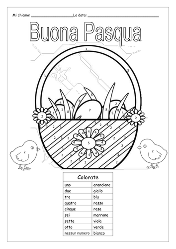 ITALIAN - Easter - Colour by numbers - Worksheets | Teaching Resources