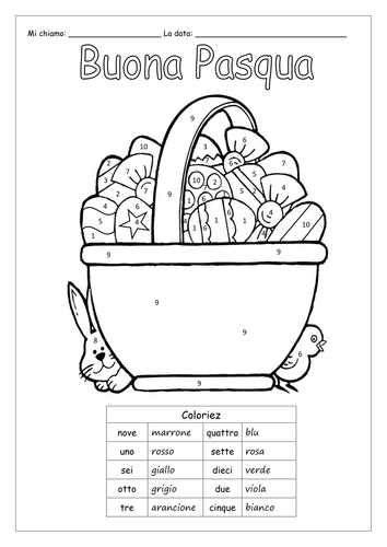 ITALIAN - Easter - Colour by numbers - Worksheets | Teaching Resources