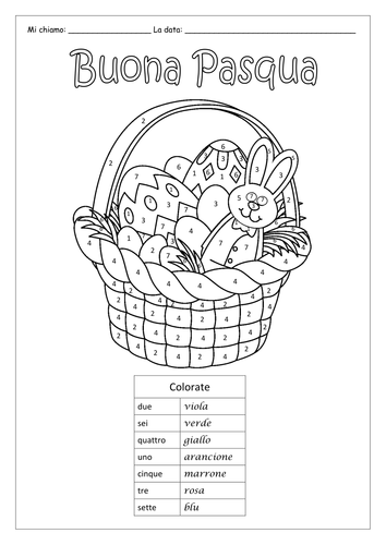 ITALIAN - Easter - Colour by numbers - Worksheets | Teaching Resources
