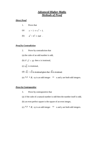 Advanced Higher Maths Proof Questions | Teaching Resources