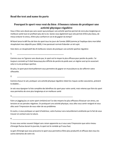 Healthy lifestyle and reasons to do sport | Teaching Resources
