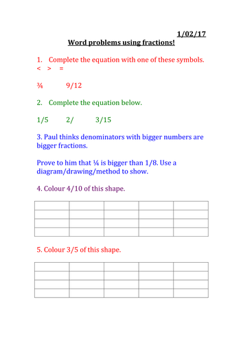 Word problems using fractions! | Teaching Resources
