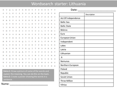 Geography Lithuania Starter Activities Wordsearch Anagrams Crossword ...