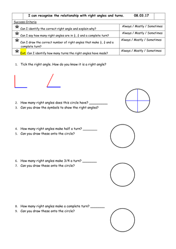 Right angles and turns Year 3 | Teaching Resources Right angles and turns Year 3 | Teaching Resources