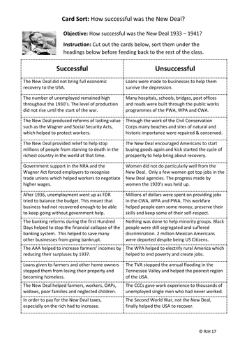 How successful was the New Deal - Card Sort Activity | Teaching Resources