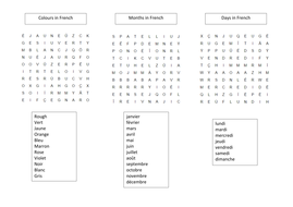 3 French Word Searches - Colours, Days of the Week and Months ...