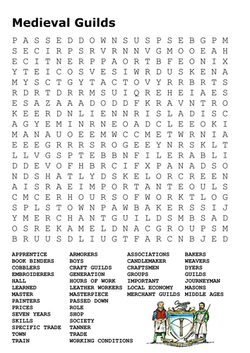 Medieval Guilds Word Search | Teaching Resources
