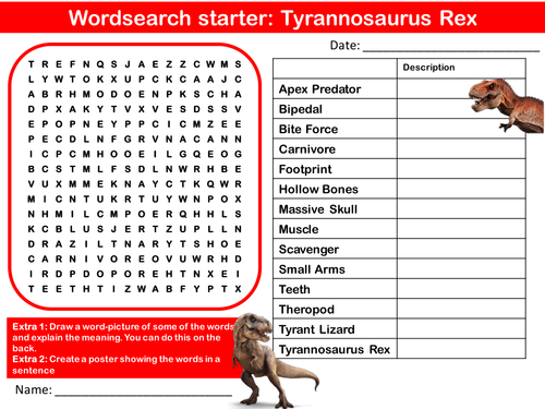 Dinosaurs Tyrannosaurus T Rex Animals Wordsearch Crossword Anagram ...