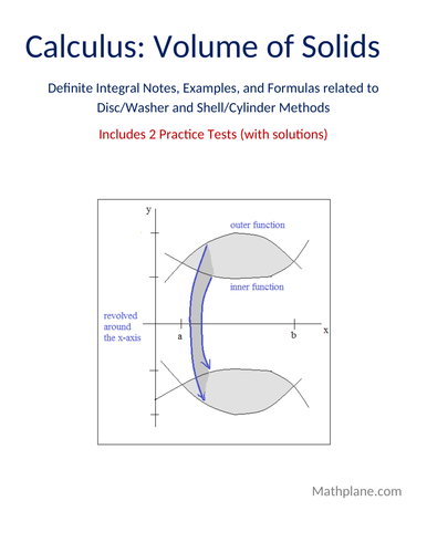 Calculus Definite Integrals: Volume of Solids | Teaching Resources