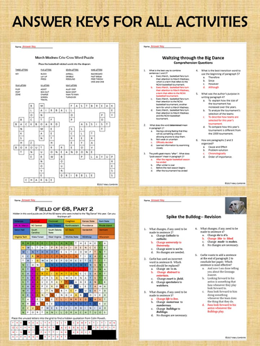 NCAA Tournament: No-Prep March Madness Reading and Math Activities ...