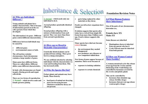 GCSE Biology Inheritance Revision Foundation | Teaching Resources