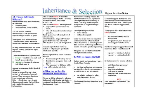 GCSE Biology Inheritance Revision Higher | Teaching Resources