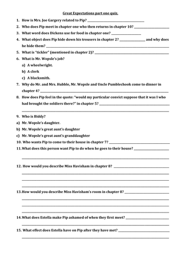 Great Expectations Quizzes | Teaching Resources