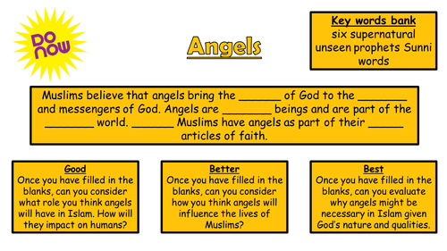 AQA A GCSE Islam Beliefs and Teachings Lesson 4 - Angels | Teaching ...