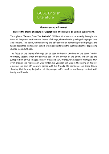 Revision: EDUQAS Poetry Anthology Single Poem Essay on 'Excerpt from ...