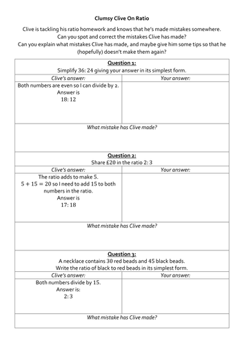 Clumsy Clive On Ratio | Teaching Resources
