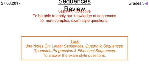 Sequences Review Lesson | Teaching Resources