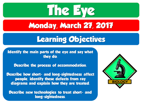 AQA GCSE Biology 9-1 (2016) The Eye | Teaching Resources