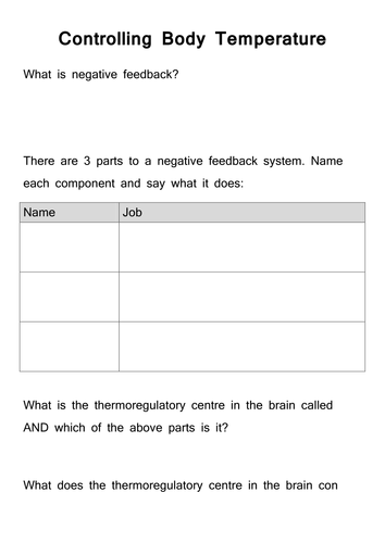 AQA GCSE Biology 9-1 (2016) Thermoregulation IDEPENDENT LEARNING ...