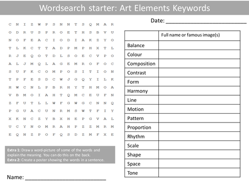 30 Art Starter Activities Art Keyword Starters KS3 GCSE Wordsearch ...