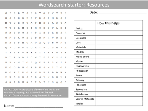 30 Art Starter Activities Art Keyword Starters KS3 GCSE Wordsearch ...