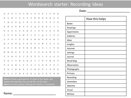 30 Art Starter Activities Art Keyword Starters KS3 GCSE Wordsearch ...