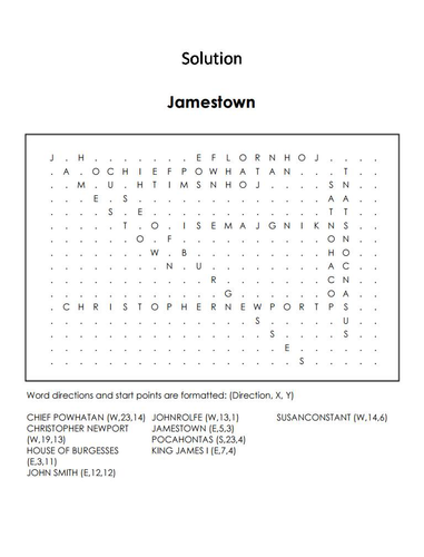 Jamestown Word Search | Teaching Resources