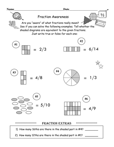 Fraction Awareness PLUS Fraction Fun Facts (Both Sets 6 worksheets ...