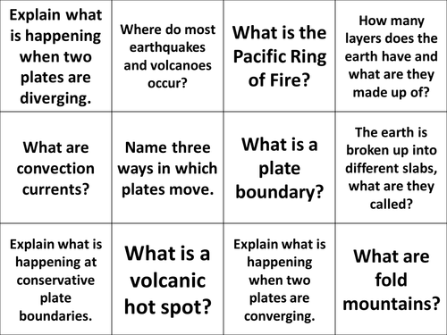 Plate tectonic question cards | Teaching Resources