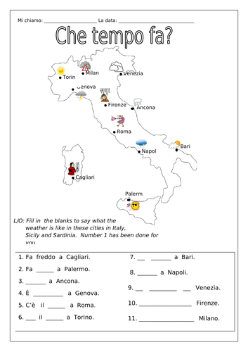 ITALIAN - WEATHER - CHE TEMPO FA? - WORKSHEETS | Teaching Resources