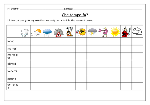 ITALIAN - WEATHER - CHE TEMPO FA? - WORKSHEETS | Teaching Resources